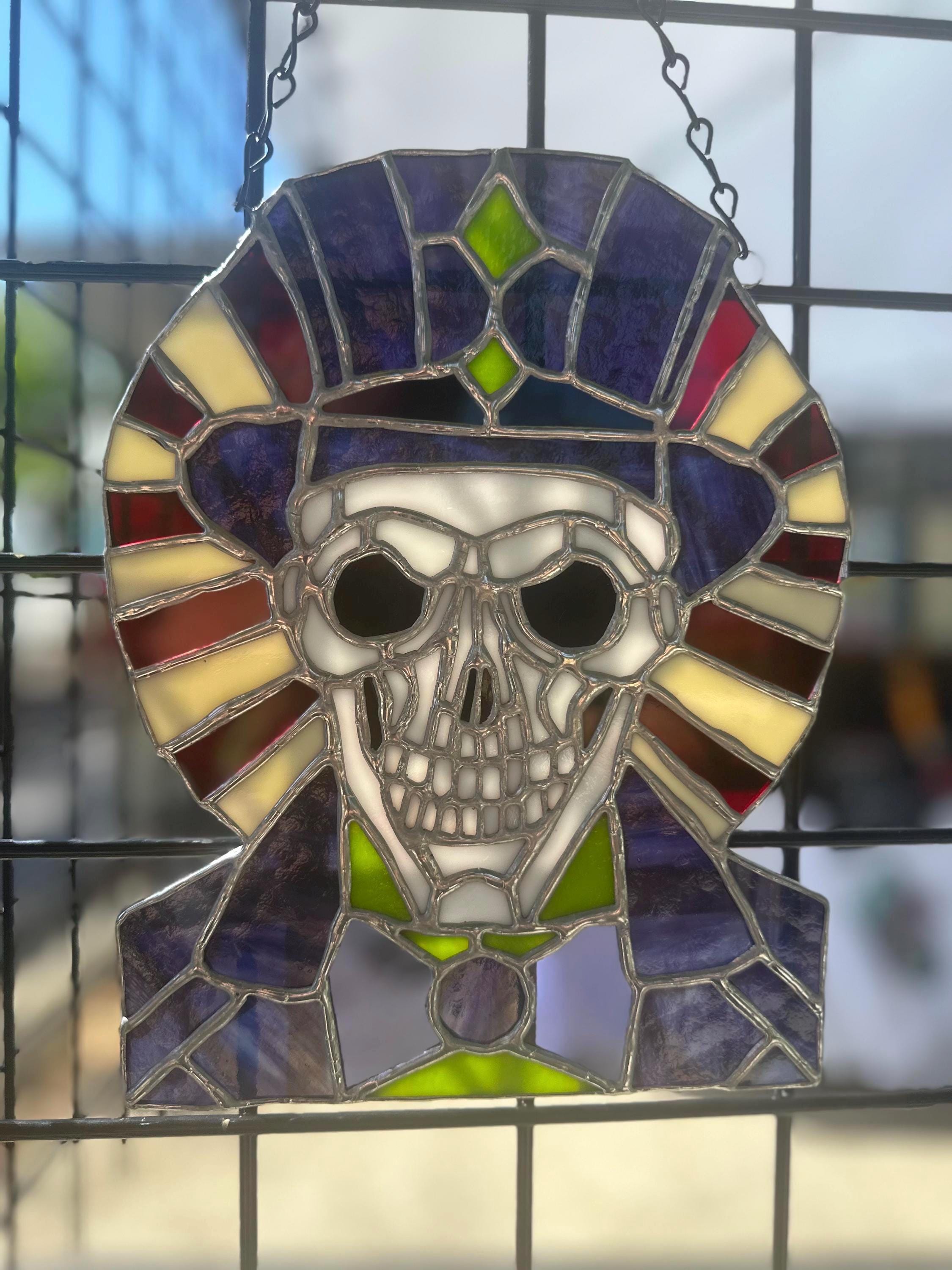 Dark Carnival Ringmaster Stained Glass – Gothic Skull Window Art for H ...
